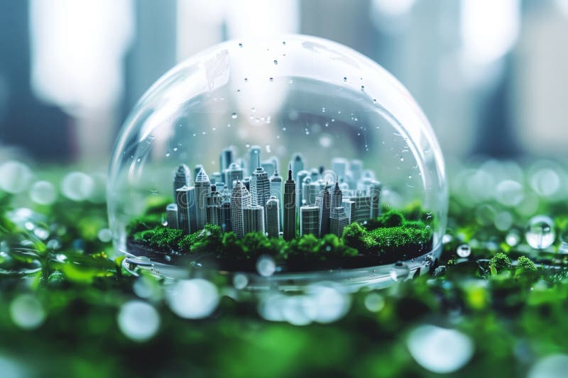 A Tiny Cityscape Enclosed in a Clear Protective Dome Stock Image ...