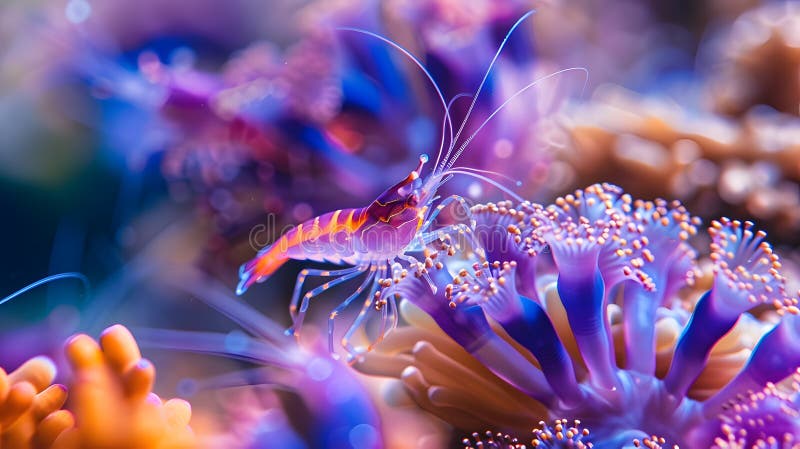 Tiny Colorful Shrimp Exploring Vibrant Coral Reef Scene Ai Image Stock ...