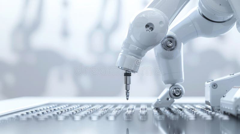 Tiny Components Undergoing Quality Control Checks by a Robotic Arm in ...