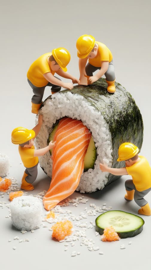 Sushi Roll Miniature Construction Workers Stock Photos - Free & Royalty ...