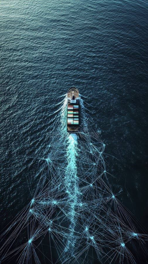 Tiny Container Ship Navigating Digital Wave Paths Stock Illustration ...