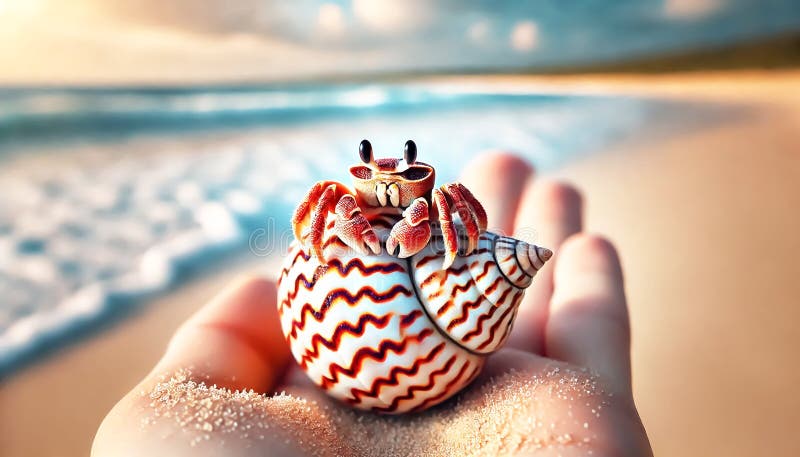 Tiny Crab Inside a Shell on the Beach Stock Illustration - Illustration ...