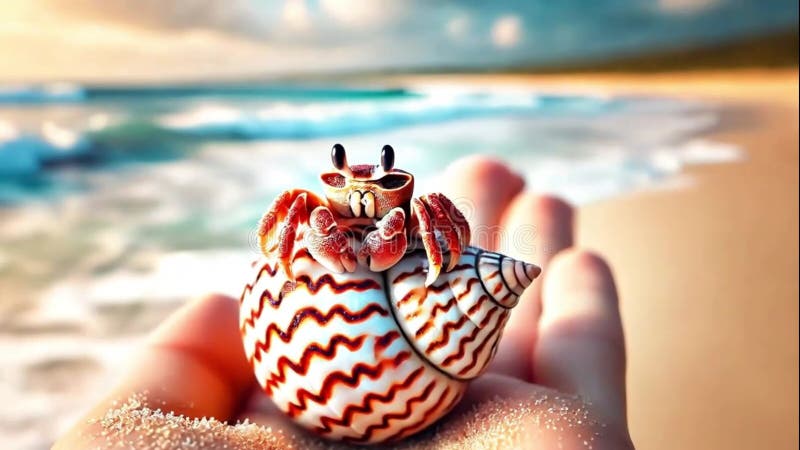 Tiny Crab Inside a Shell on the Beach Stock Video - Video of coast ...