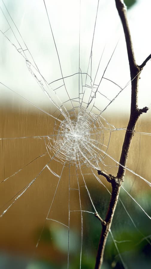 Tiny Crack in Glass Pane Spreading into a Complex Web of Fractures on ...