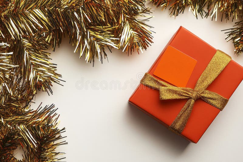 A Tiny Crimson Box Adorned with a Golden Ribbon Rests Against a White ...