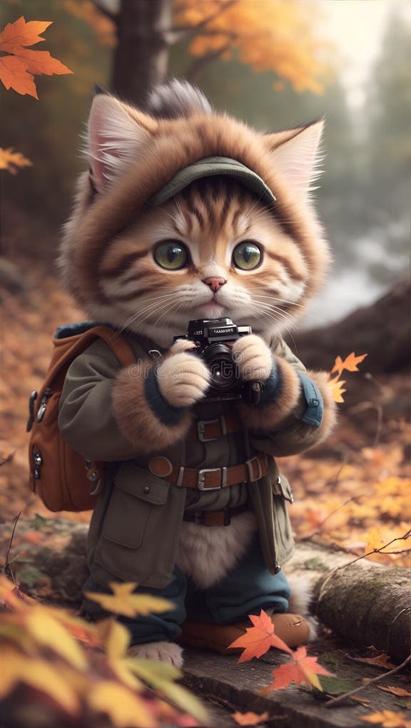 Tiny Cute and Adorable Kawaii Chibi Kitten with a Camera, AI Generative ...