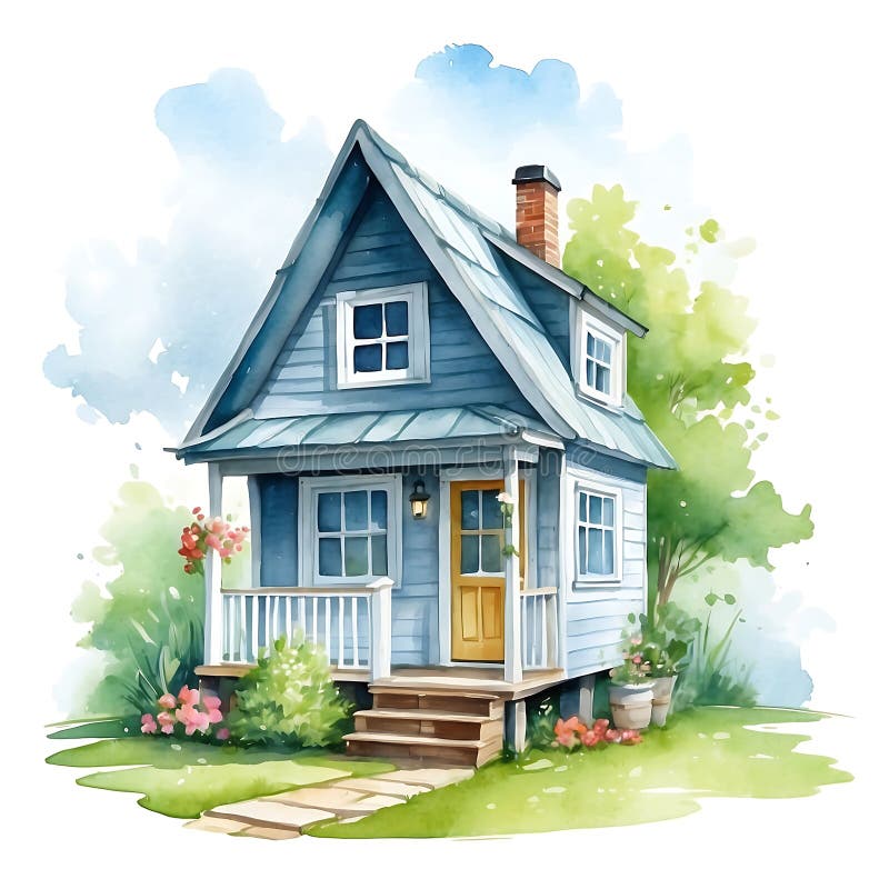 Tiny Cute Cottage, Watercolor Illustration. Generative AI Stock ...