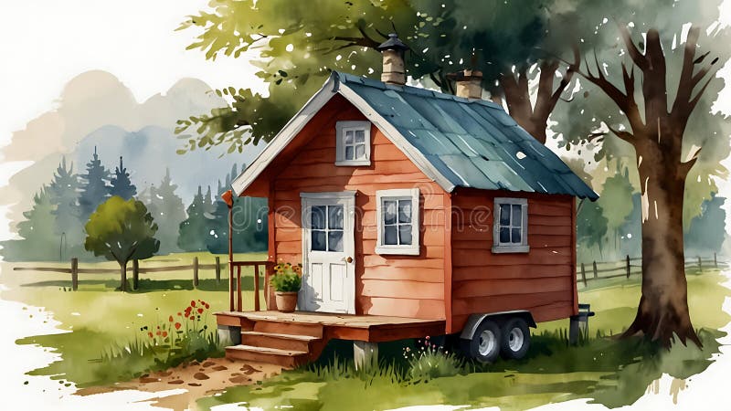 Tiny Cute Cottage, Watercolor Illustration. Generative AI Stock ...
