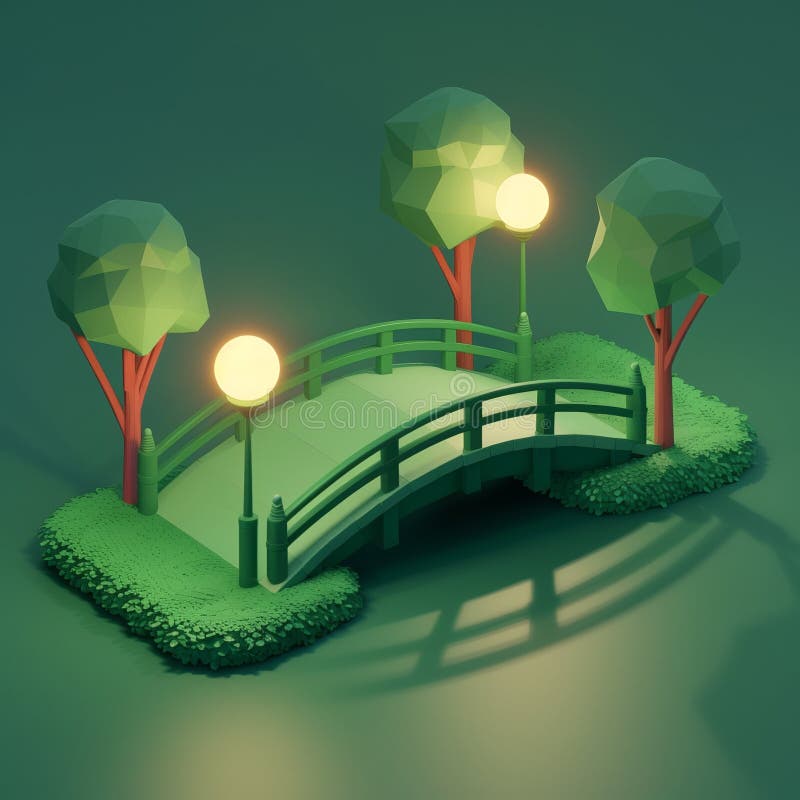 Tiny Cute Isometric Bridge Soft Smooth Lighting Stock Illustration ...