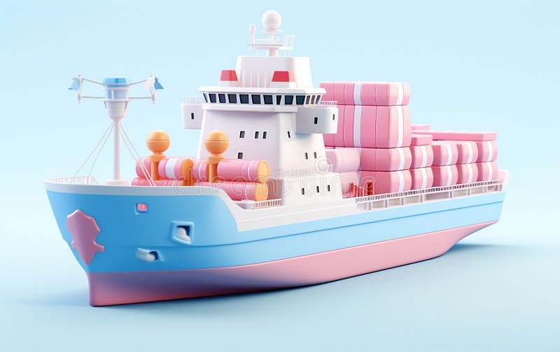 Tiny Cute Isometric Cargo Ship Emoji - Soft, Smooth Design, Generative ...