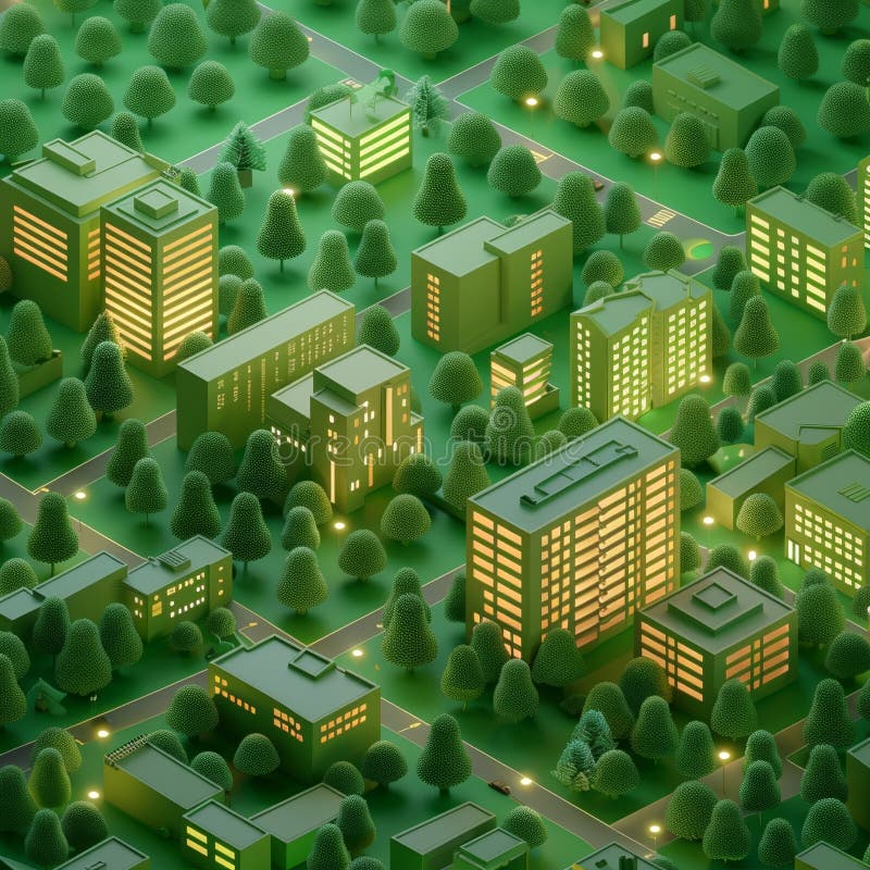 Tiny Cute Isometric City Soft Smooth Lighting Stock Illustration ...