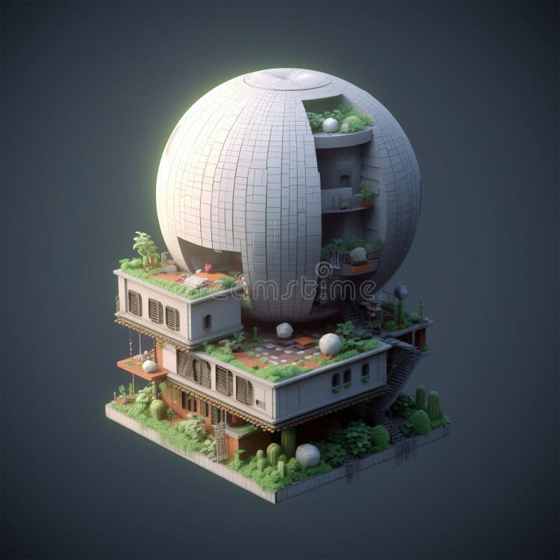 Tiny Cute Isometric Futuristic Museum Stock Illustration - Illustration ...