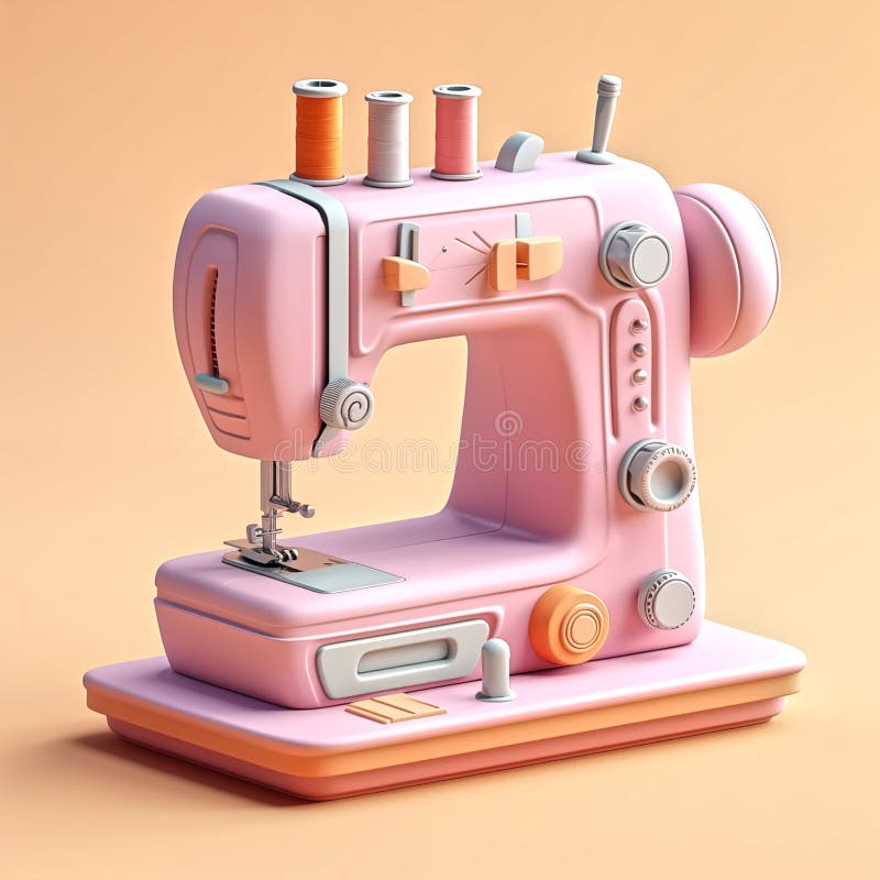 Tiny Cute Isometric Sewing Machine, Soft Lighting, Soft Pastel C Stock ...
