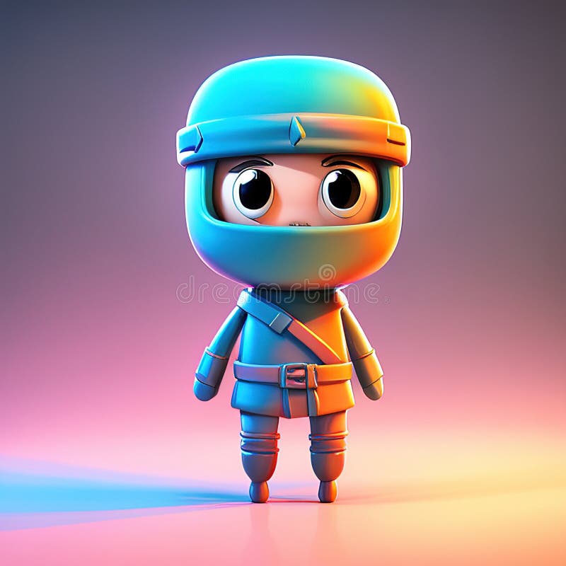 Tiny Cute Ninja Toy, Standing Character, Soft Smooth Lighting, Soft ...