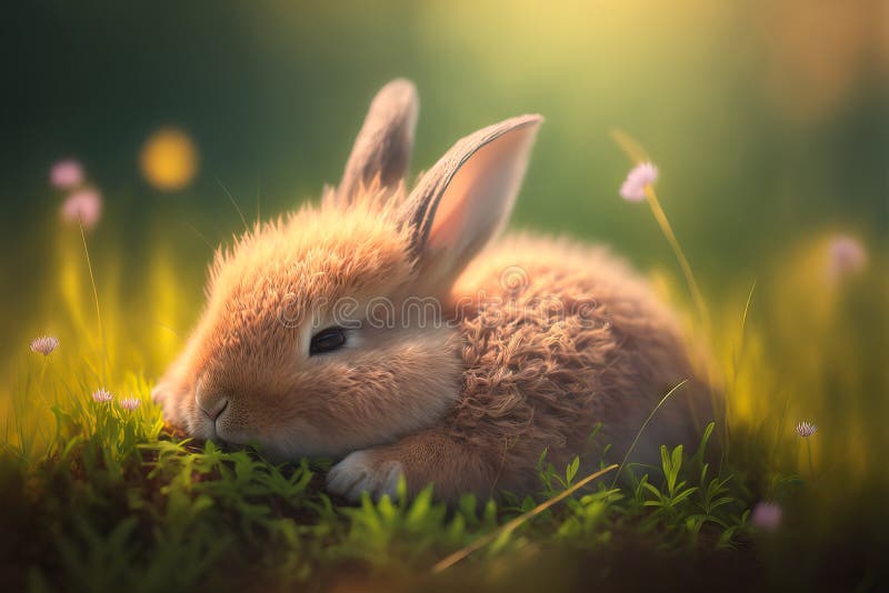 Cute Rabbit in a Spring Meadow, Generative Ai Stock Illustration ...