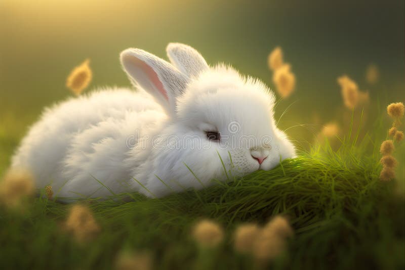 Cute Rabbit in a Spring Meadow, Generative Ai Stock Illustration ...