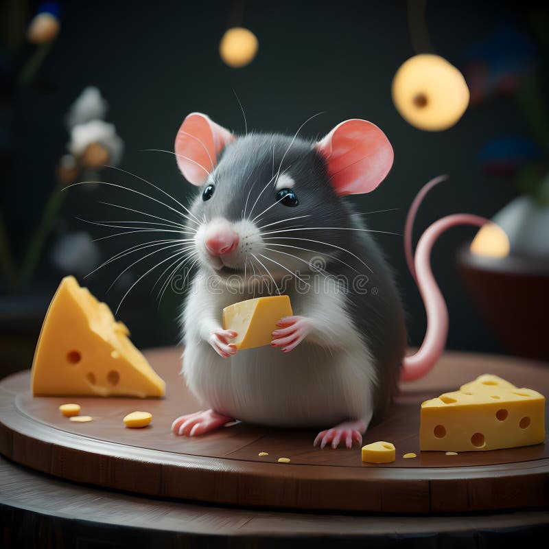 Tiny Cute Rat Portrayed with Cheese in Adorable Setting Stock ...