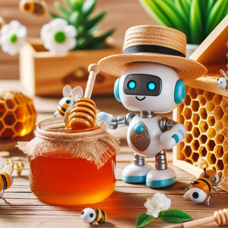 Tiny Cute Robot Collecting Honey Bee Hive Stock Photos - Free & Royalty ...