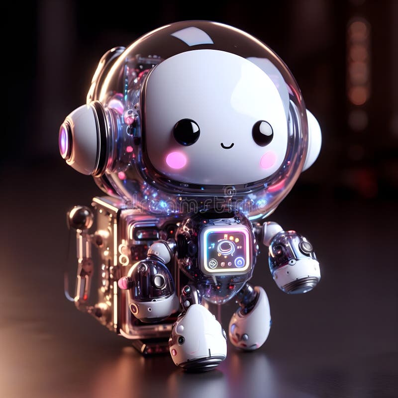 A Tiny Cute Translucent Polycarbonate Sci-fi Robot. Stock Illustration ...