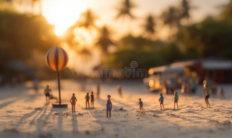 Tiny Deck Chairs and Umbrellas on the Beach Stock Illustration - Illustration of people, resort ...