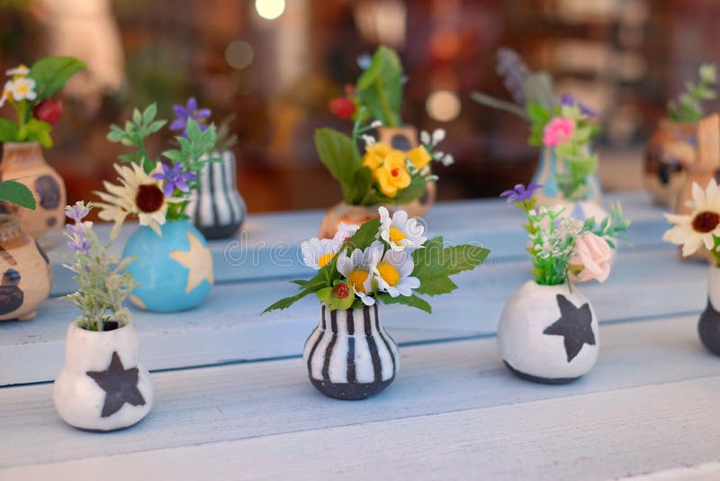 Tiny Decorative Ceramic Vases on a Table Stock Image - Image of ...