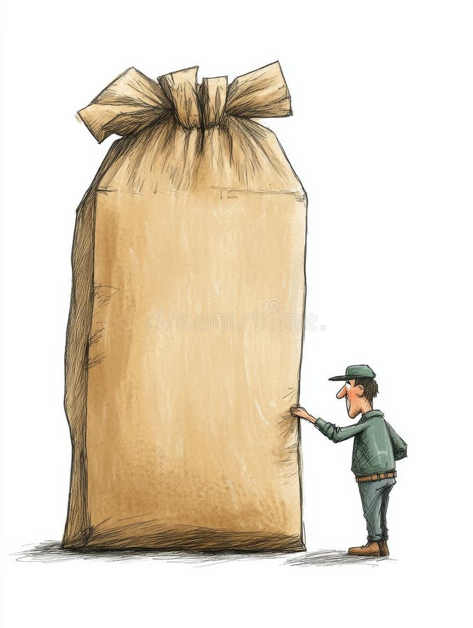 Humorous Oversized Grocery Bag Contrasts with Tiny Delivery Worker in ...