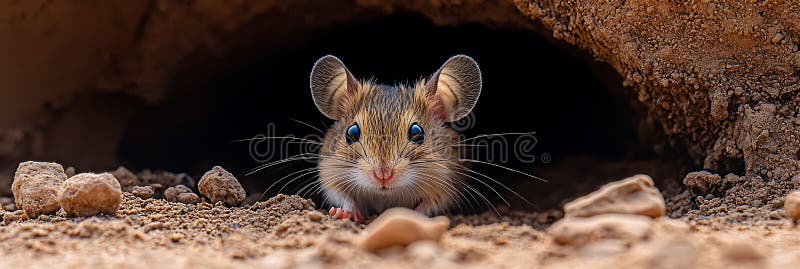 A Tiny Desert Mouse Peeks from a Hidden Burrow. Stock Illustration ...