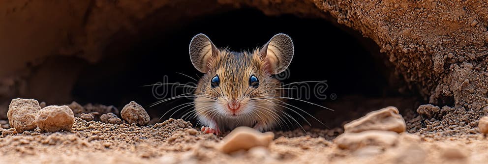 A Tiny Desert Mouse Peeks from a Hidden Burrow. Stock Illustration ...