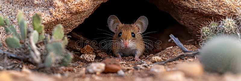 A Tiny Desert Mouse Peeks from a Hidden Burrow. Stock Illustration ...
