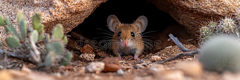 A Tiny Desert Mouse Peeks from a Hidden Burrow. Stock Illustration ...