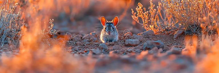 A Tiny Desert Mouse Peeks from Its Burrow. Stock Illustration ...