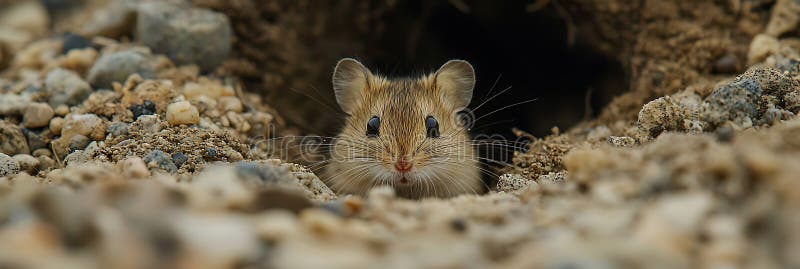 A Tiny Desert Mouse Peeks from Its Hidden Burrow. Stock Illustration ...