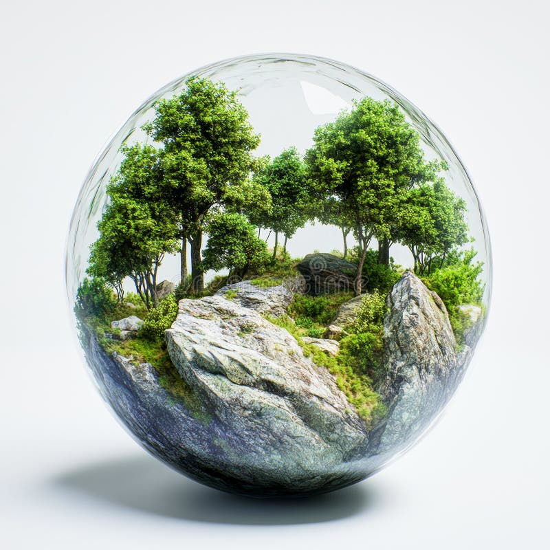 Tiny Detailed Forest Ecosystem in a Transparent Sphere Showcasing ...