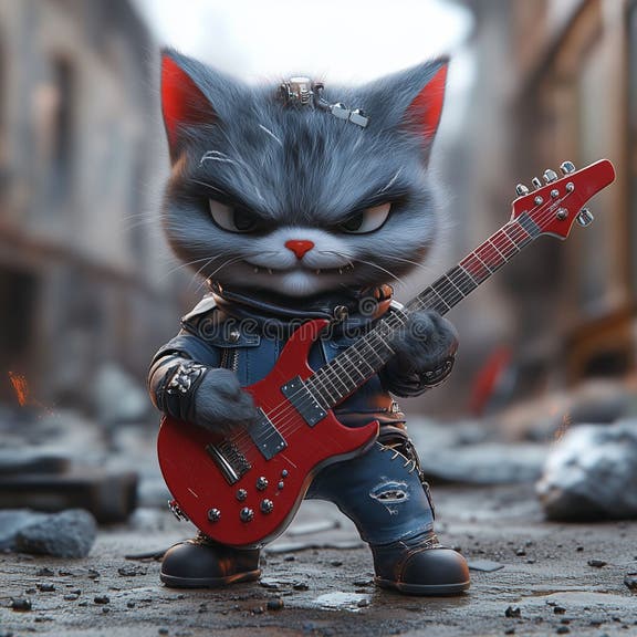 Cute Metal Kitty with Axe stock illustration. Illustration of adorable ...
