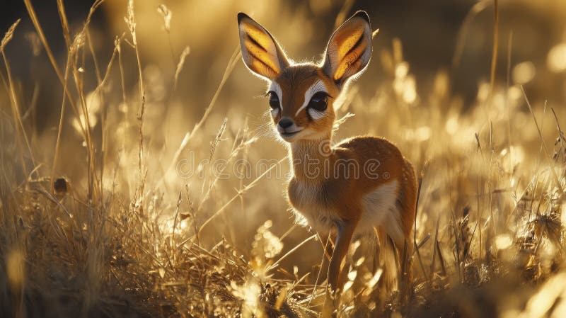 A Tiny Dik-dik Antelope Cautiously Stepping through the Golden ...