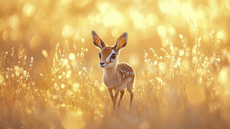 A Tiny Dik-dik Antelope Cautiously Stepping through the Golden ...
