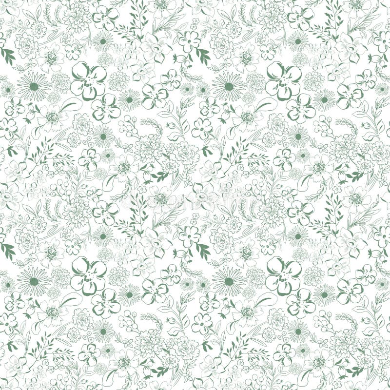 Tiny Ditsy Flower Delicate Botanical Illustrations in Outline Perfect ...