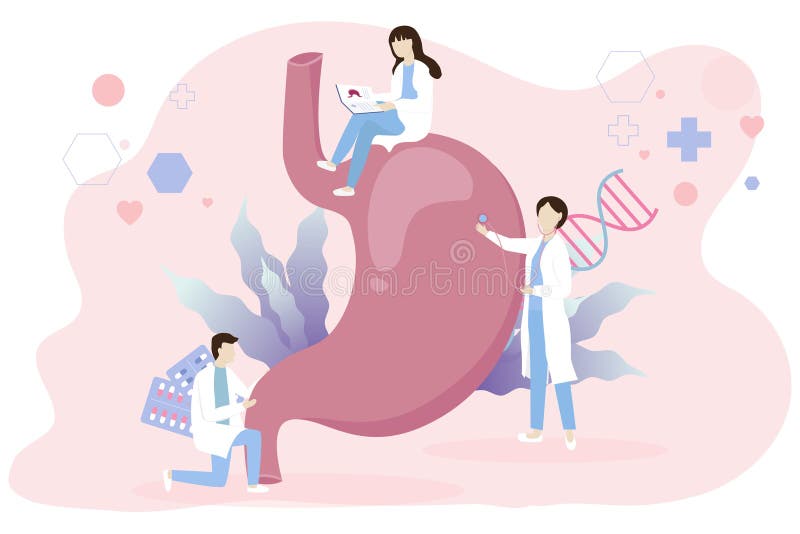 Tiny Doctors Check Human Stomach Problem Cartoon Vector Illustration ...