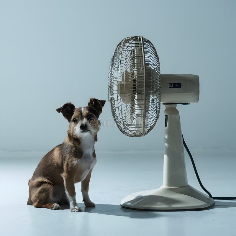 A Tiny Dog by a Fan in Minimalist Setting Stock Illustration ...