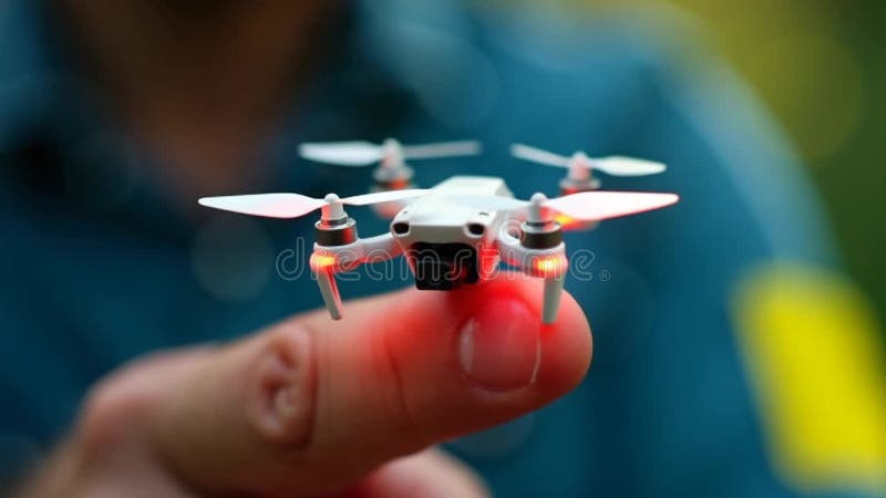 Tiny Drone Takes Flight from Human Finger with Flashing Lights and Spinning Propellers ...