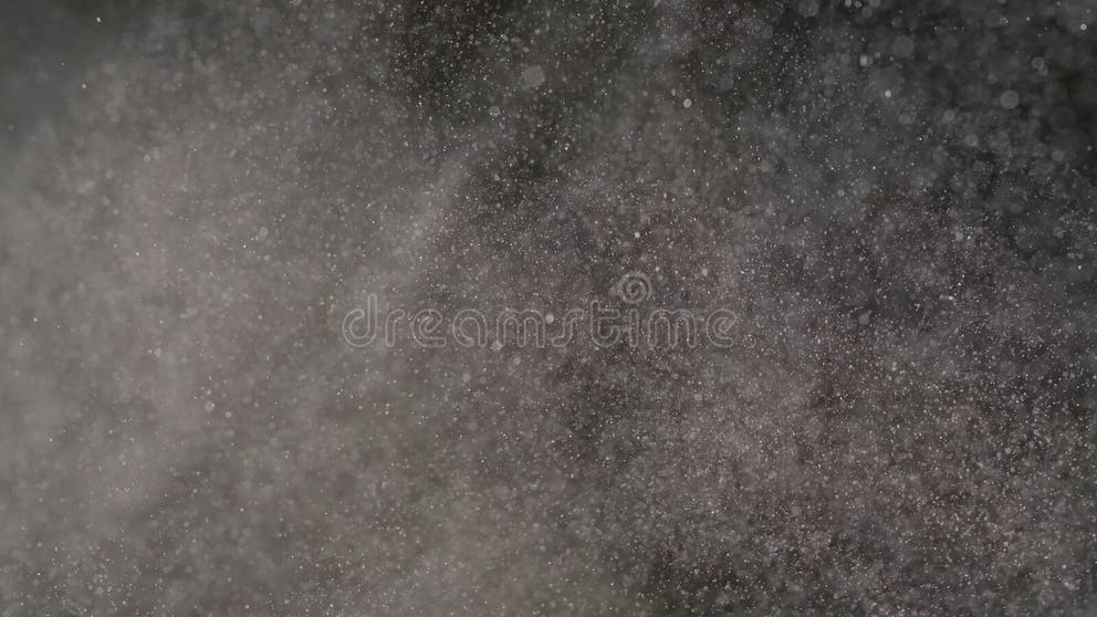 Many Dust Particles Cloud of White Powder in Low Light on Empty Dark ...