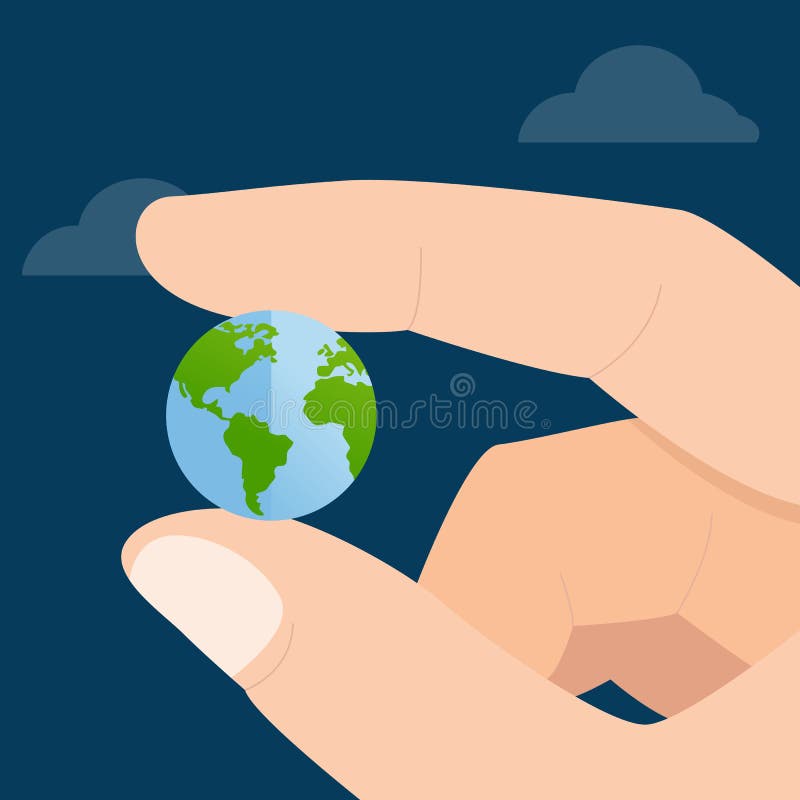 Bw Earth In Human Hands Isolated On A White Background, Outline Style ...