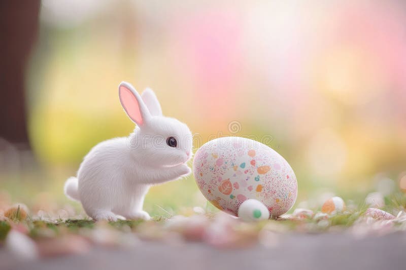 A Tiny Easter Bunny Holding a Massive Easter Egg, Struggling To Balance ...