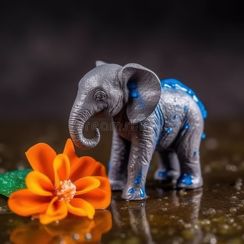 A Tiny Elephant Balancing on the Tip of a Bright Orange Flower Stock ...