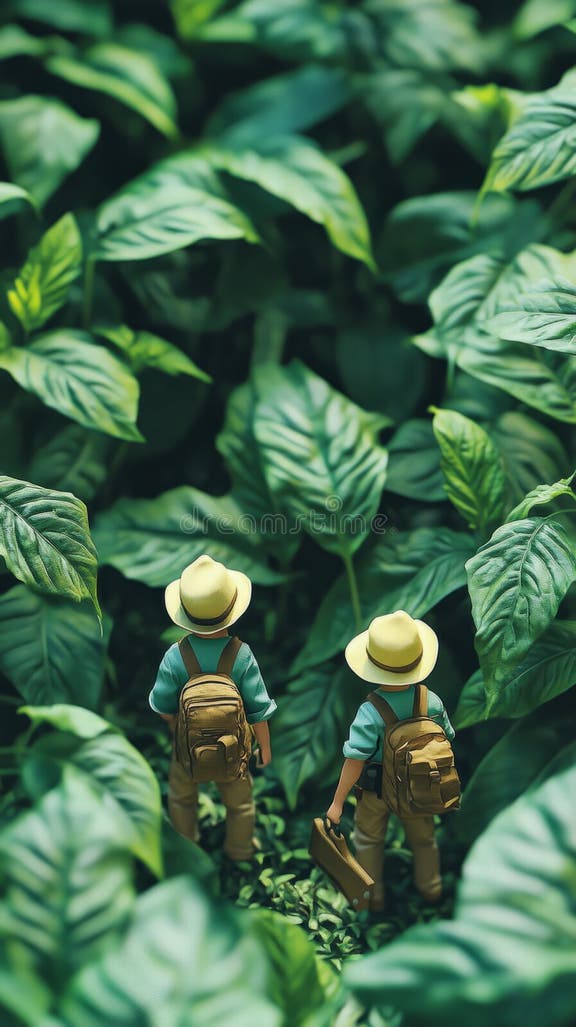 Explorers Document Basil Jungle in Fresh Botanical Scenery Stock ...