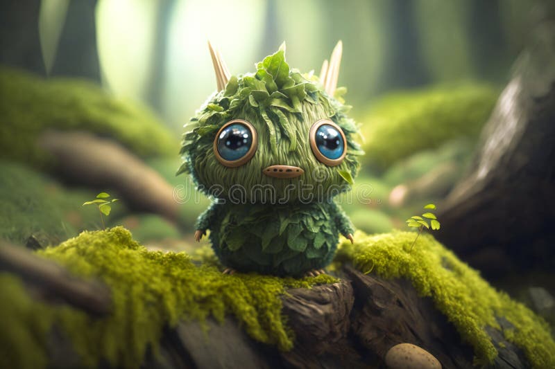 Tiny Fantasy Green Creature in the Woods Stock Photo - Image of moss ...