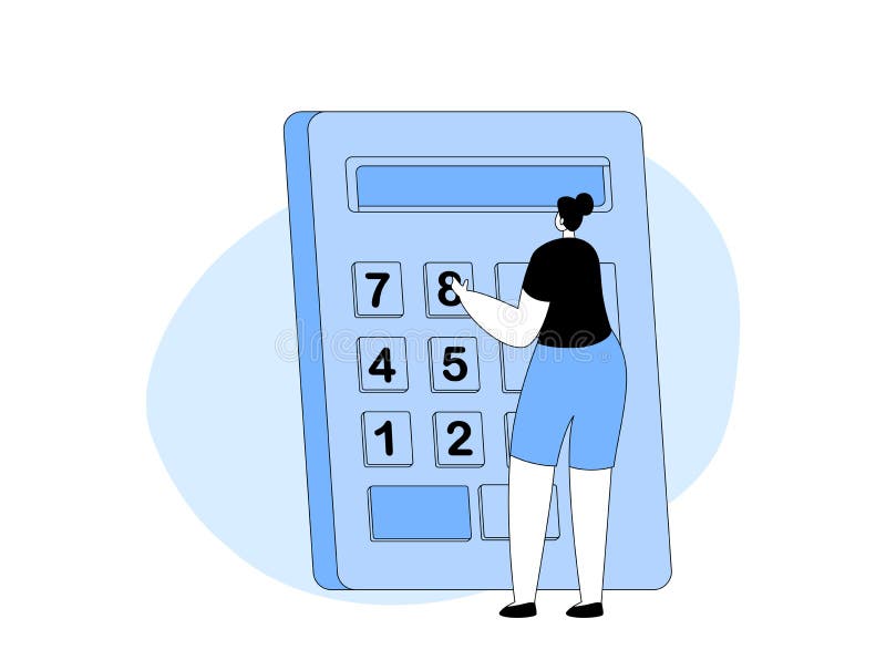 Tiny Female Character with Huge Calculator. Education, Knowledge and ...