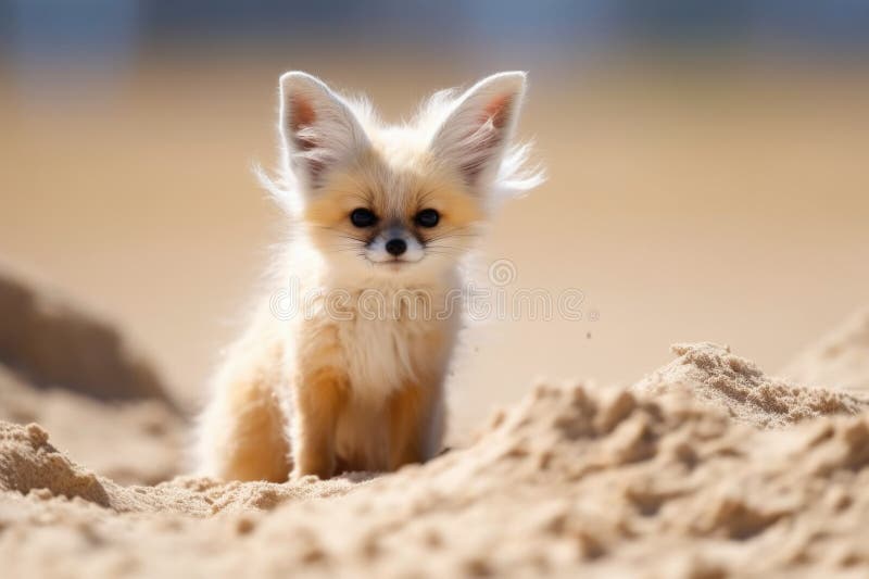 Tiny Fennec Fox with Large Ears Standing on a Sand Dune Stock Image ...