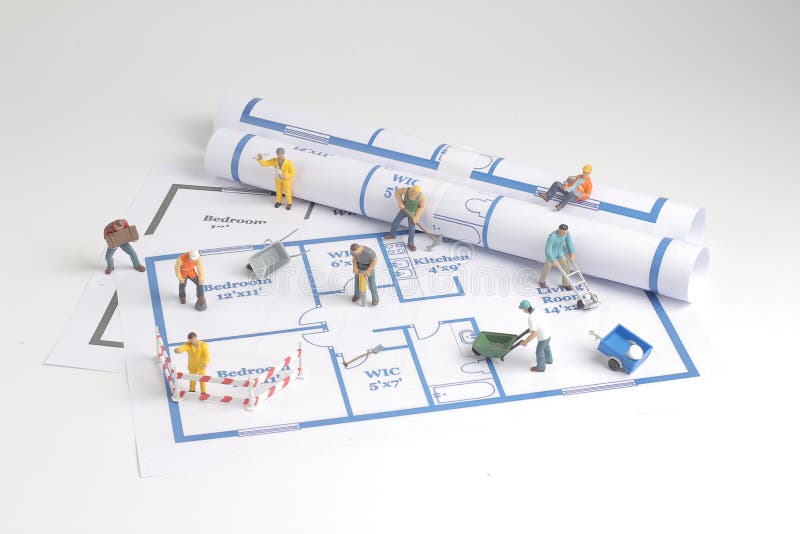 The Tiny Figure of Worker at Blue Map Stock Photo - Image of ...