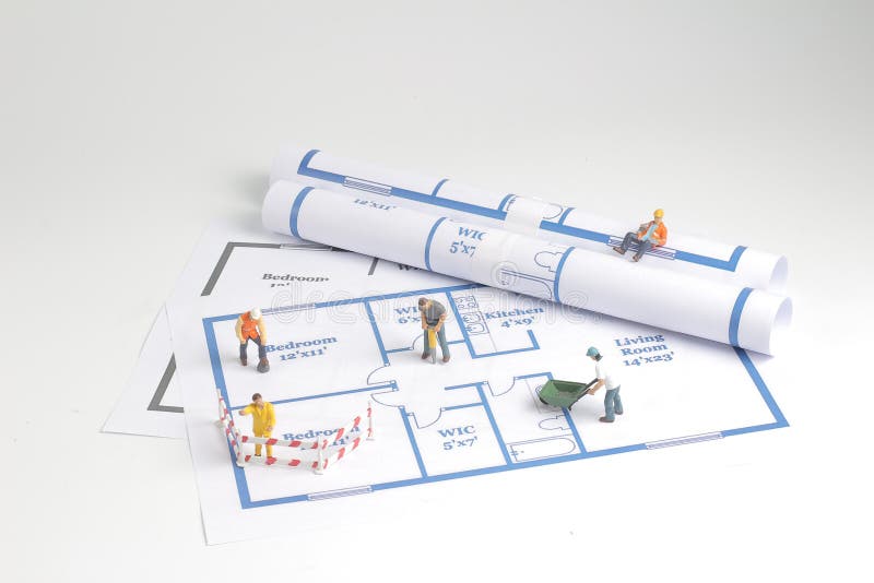 The Tiny Figure of Worker at Blue Map Stock Image - Image of ...